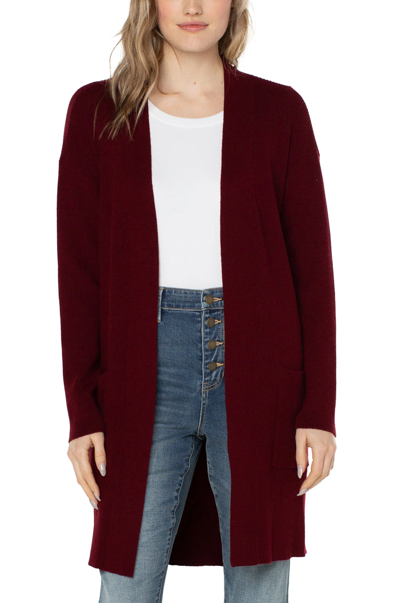 Liverpool Open Front Long Cardigan Sweater - Red Velvet – Bailey Road