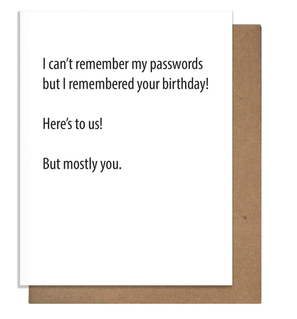Passwords Birthday Greeting Card – Bailey Road